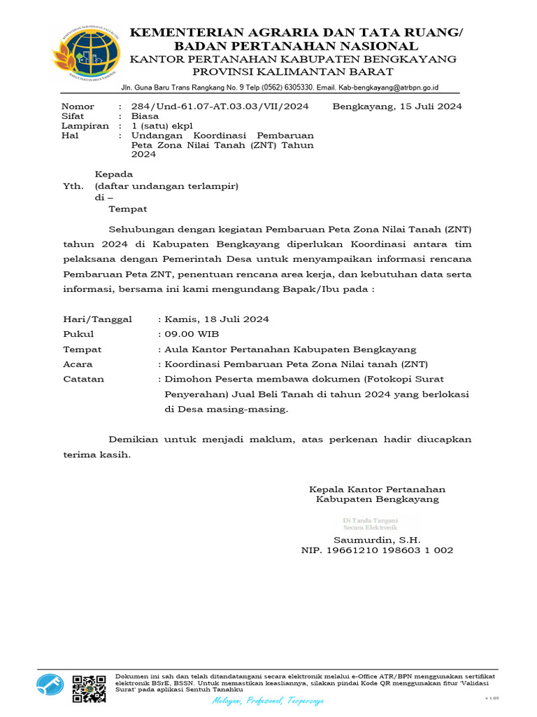 Undangan Koordinasi Pembaruan Peta ZNT 2024 | PDF