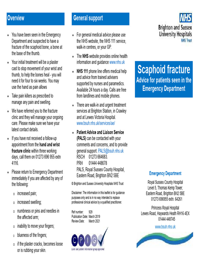 Scaphoid Fracture ED Leaflet | PDF | Emergency Department | Medical ...