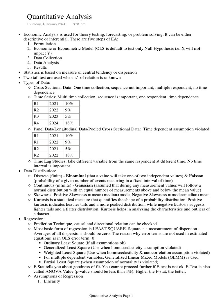 Quant Notes For C-Exam | PDF | Regression Analysis | Least Squares