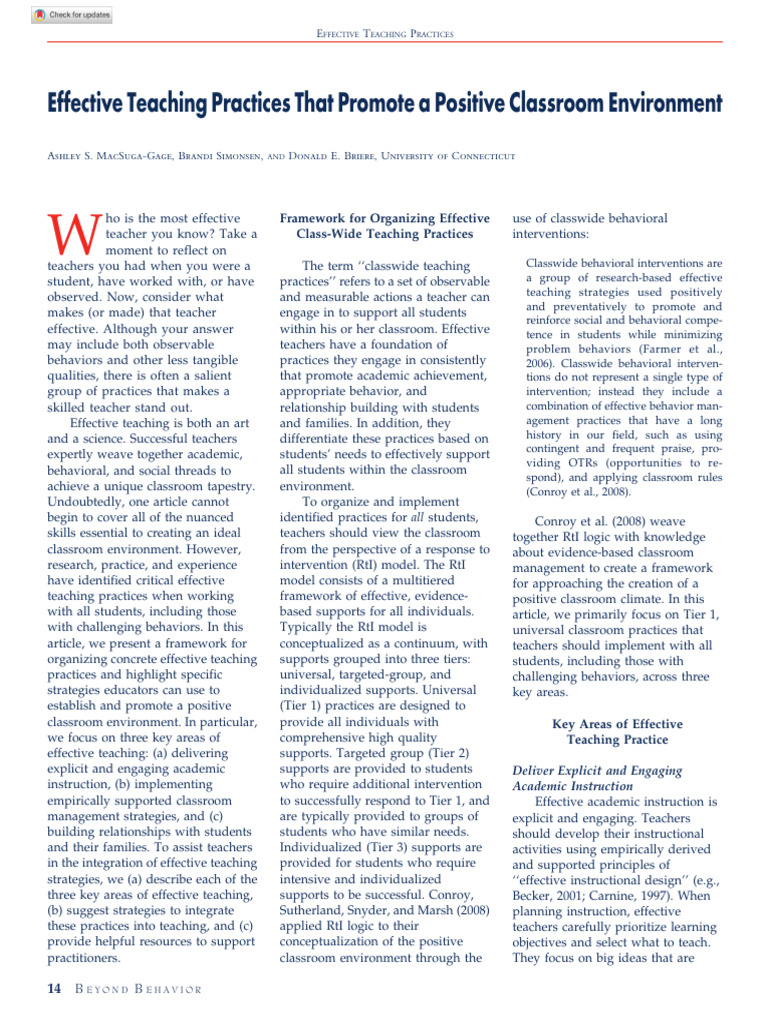 Macsuga Gage Et Al 2012 Effective Teaching Practices Effective Teaching ...