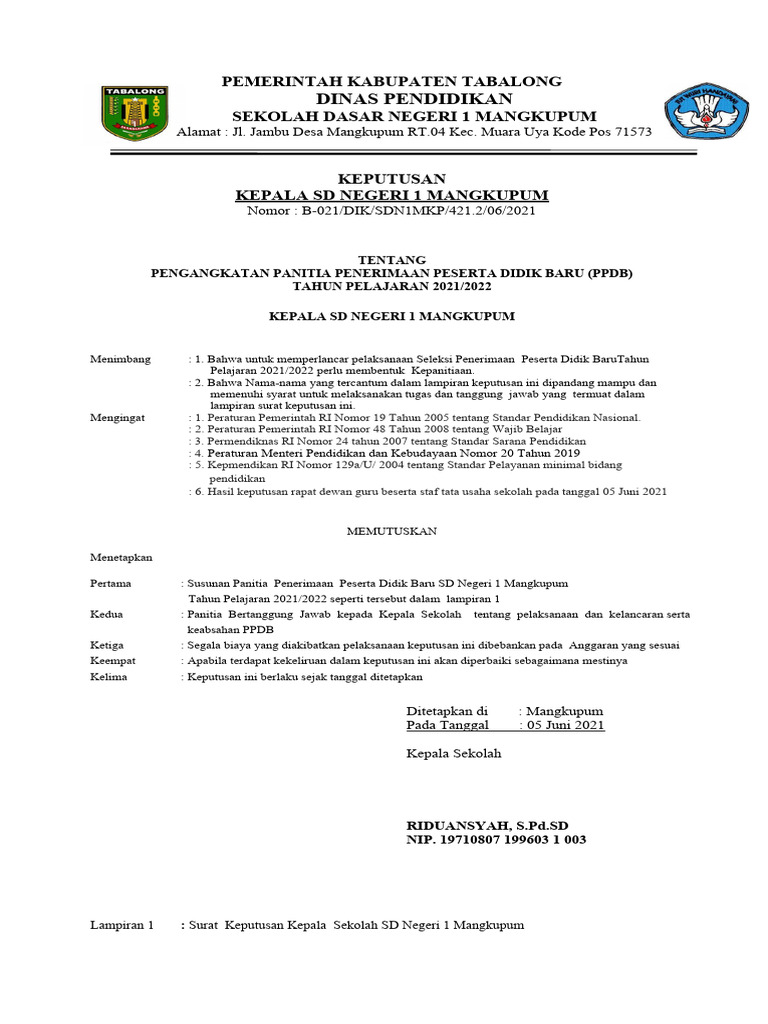 SK PPDB Tahun 2023-2024 | PDF