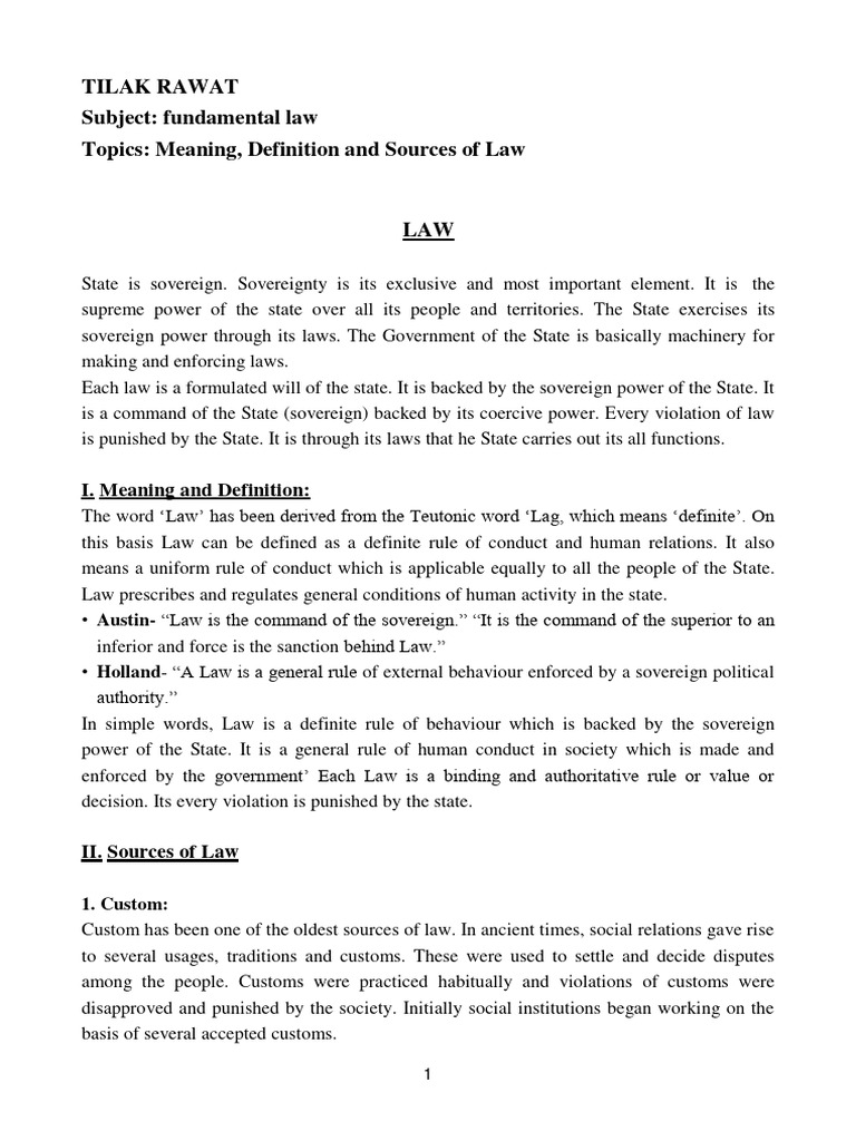 Understanding Law: Meaning & Sources | PDF | Sources Of Law | Sovereignty