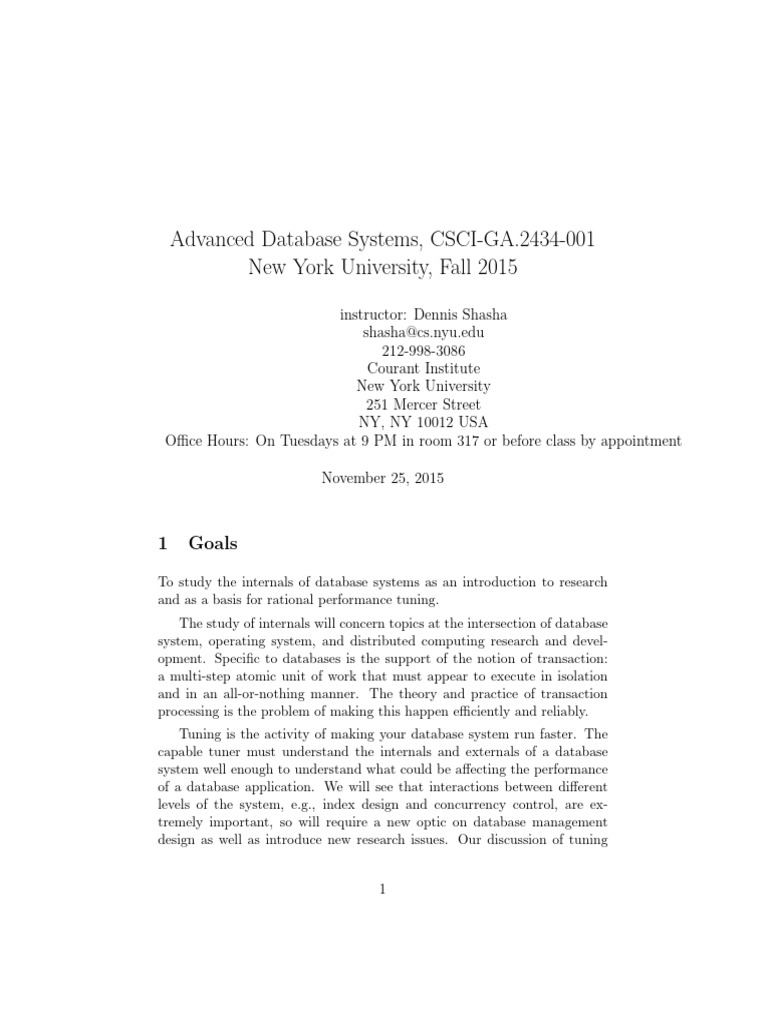 Advanced Database Systems Course Overview | PDF | Databases | Database Transaction