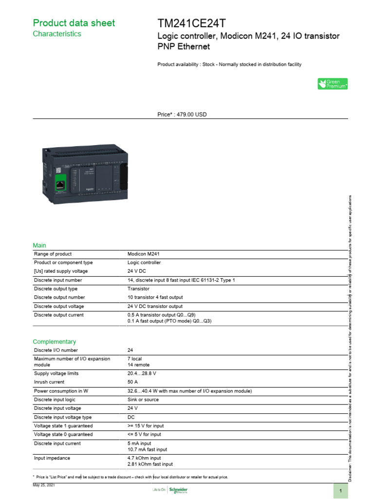 Modicon M241 Micro PLC - TM241CE24T | PDF | Logic Gate | Transistor