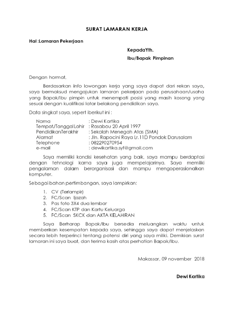Surat Lamaran Kerja | PDF