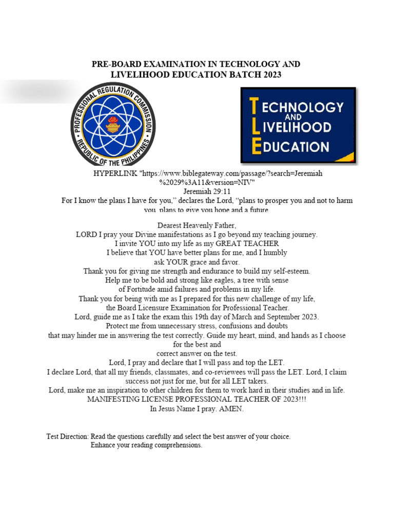 Key-To-Correction Tle Preboard Batch 2023 Revised | PDF | Nail (Anatomy) | Chicken