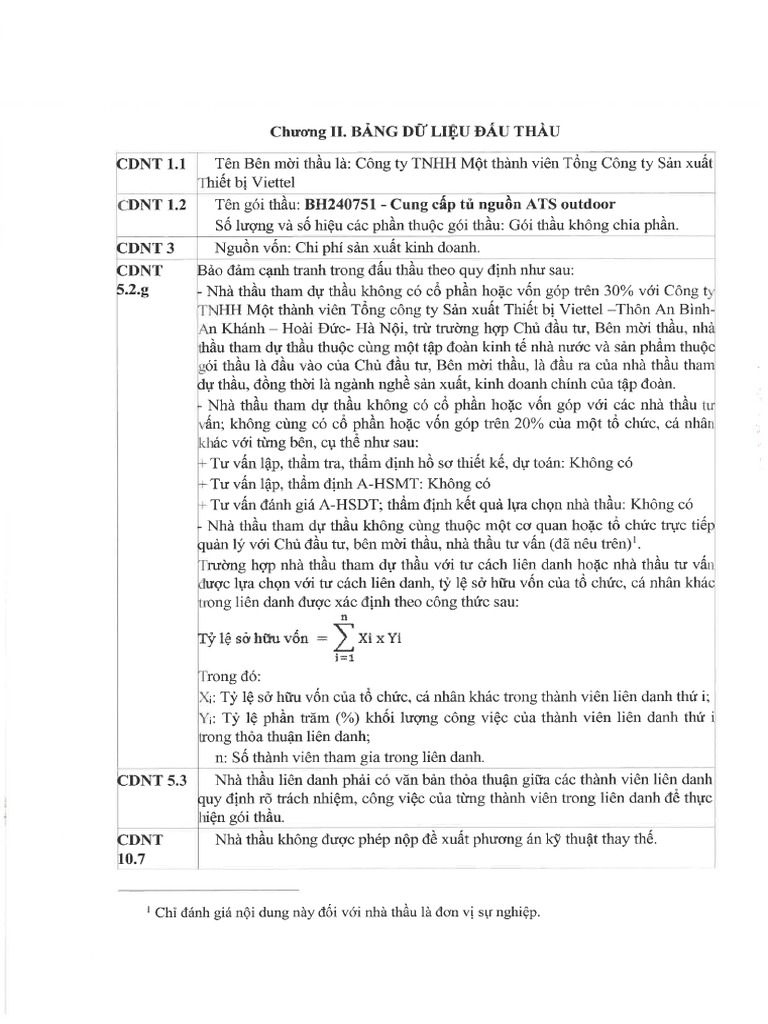 A-HSMT - 2. Bảng dữ liệu đấu thầu - BH240751 | PDF