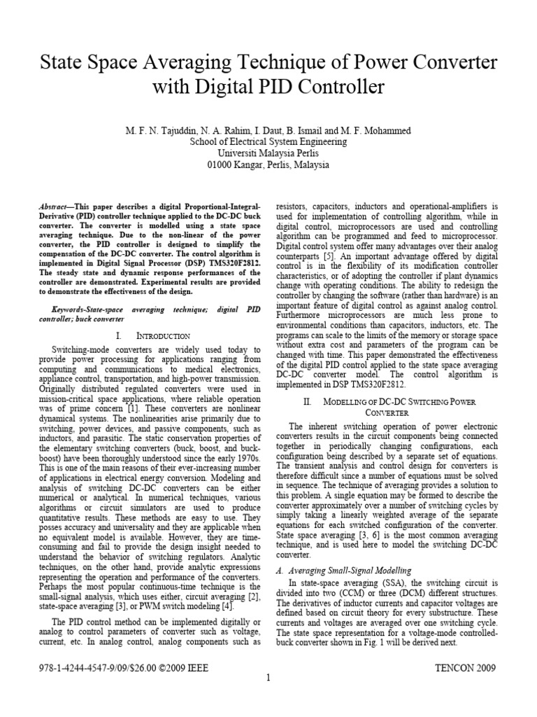 State Space Averaging Technique Of Power Converter With Digital Pid Controller Pdf
