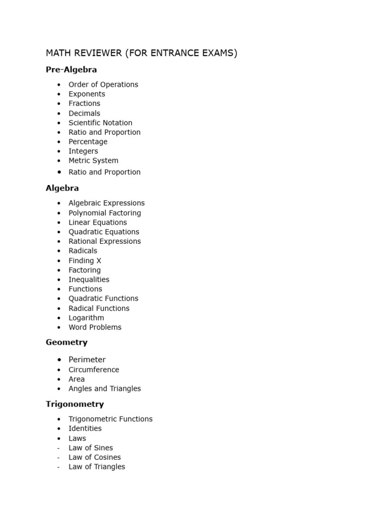 MATH REVIEWER (Entrance Exams) | PDF