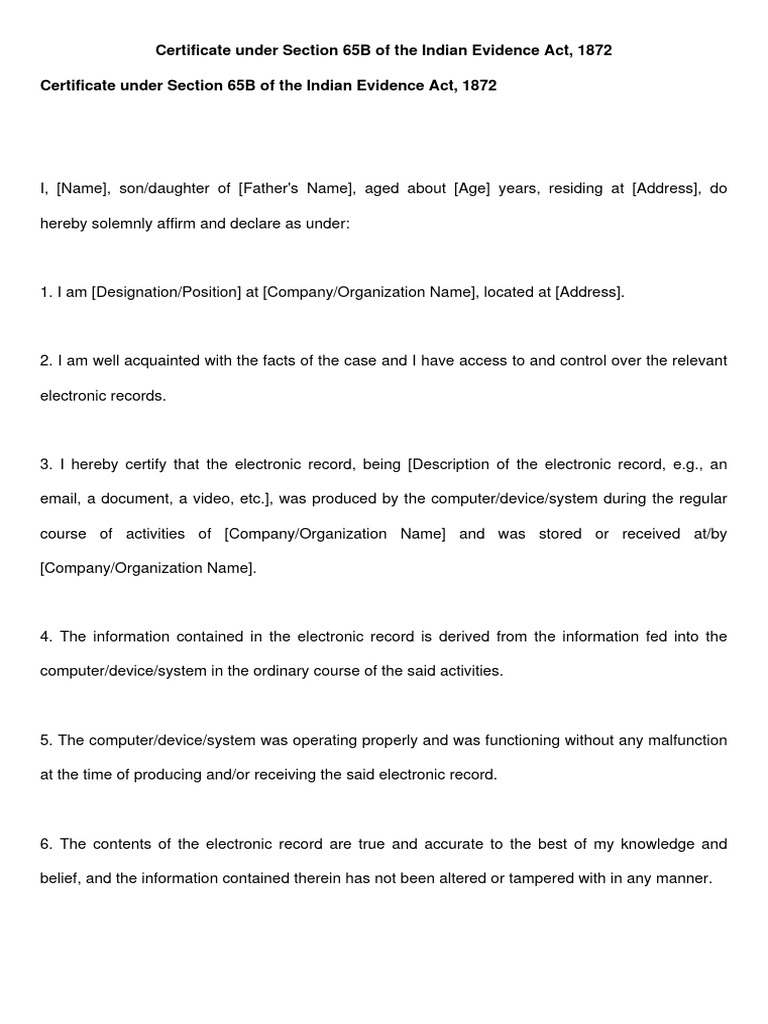 65B Evidence Certificate | PDF