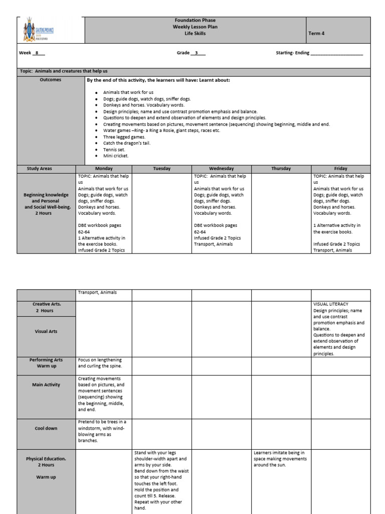 Grade 3 Life Skills Lesson Plan: Animals | PDF | Learning | Cognition