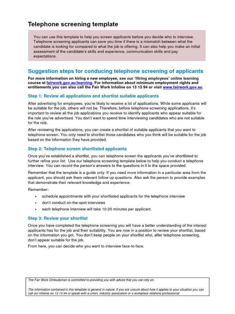 Telephone Screening Form | PDF | Job Interview | Human Communication