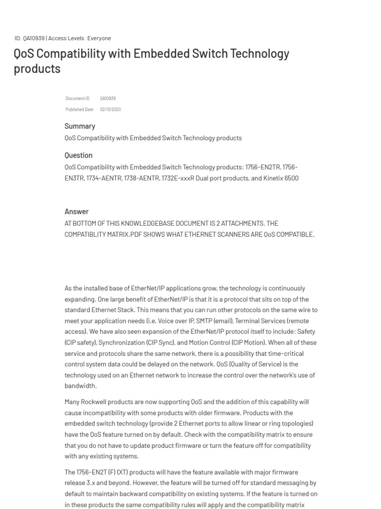 QoS Compatibility With Embedded Switch Technology Products | PDF | Quality Of Service | Computer ...