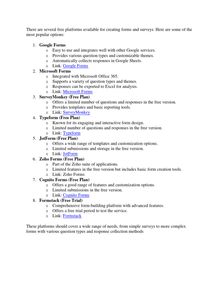 There Are Several Free Platforms Available For Creating Forms and ...
