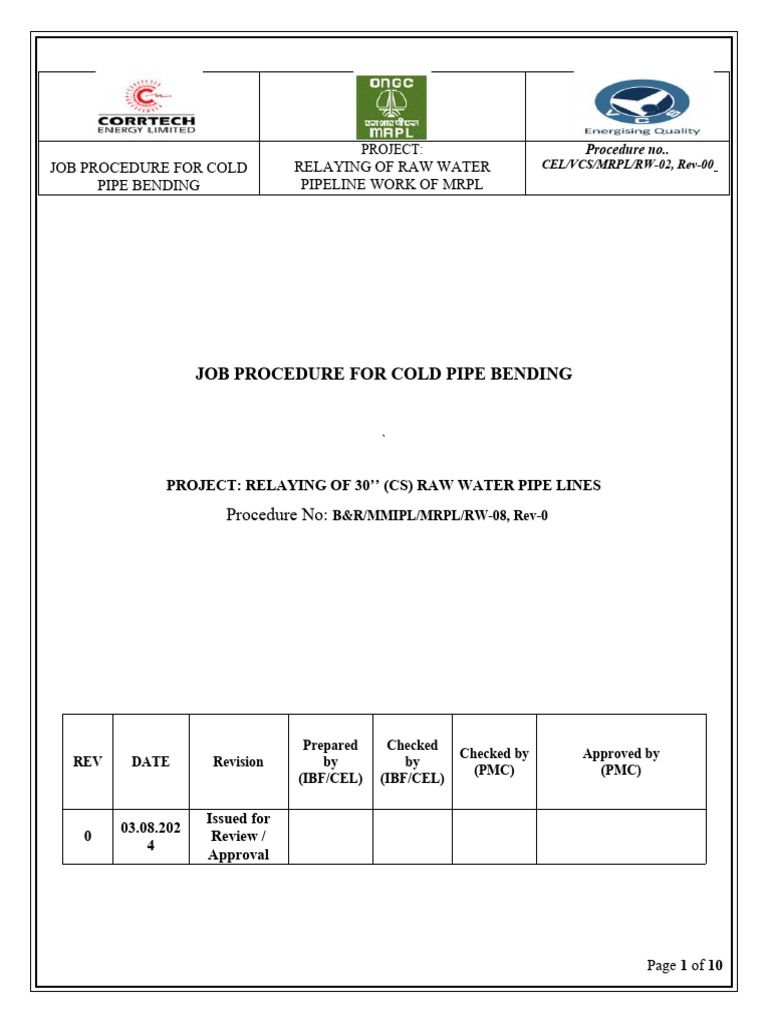 JOB PROCEDURE FOR cold bending | PDF | Pipe (Fluid Conveyance) | Engineering Tolerance