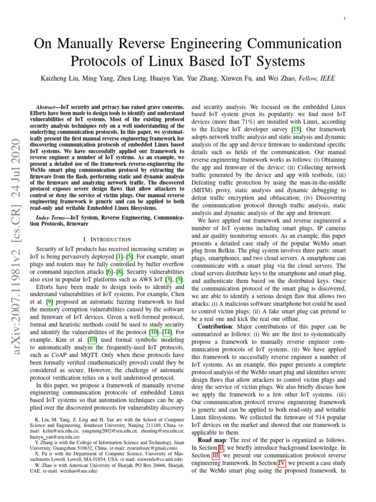 On Manually Reverse Engineering Communication Protocols of Linux-Based Iot Systems | PDF ...