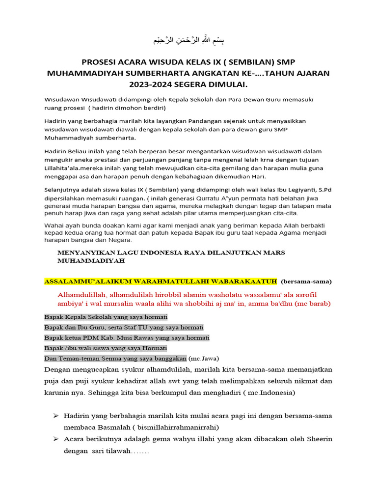 Susuna Acara 2023-2024 | PDF