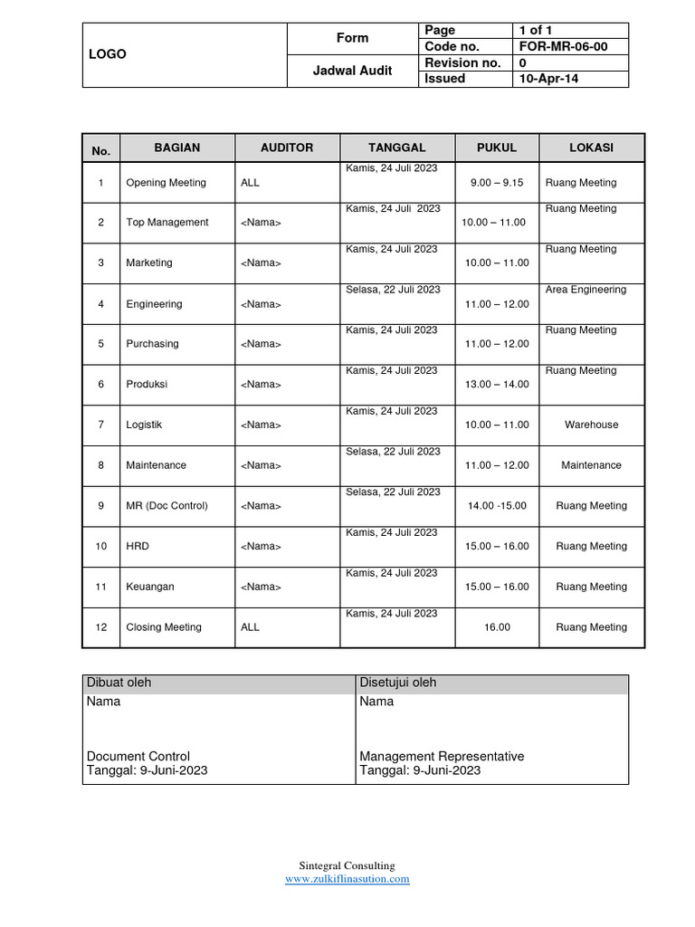 Jadwal Audit Internal | PDF | Accounting