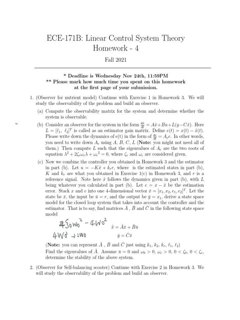 Ece171b HW4 | PDF | Control Theory | Eigenvalues And Eigenvectors