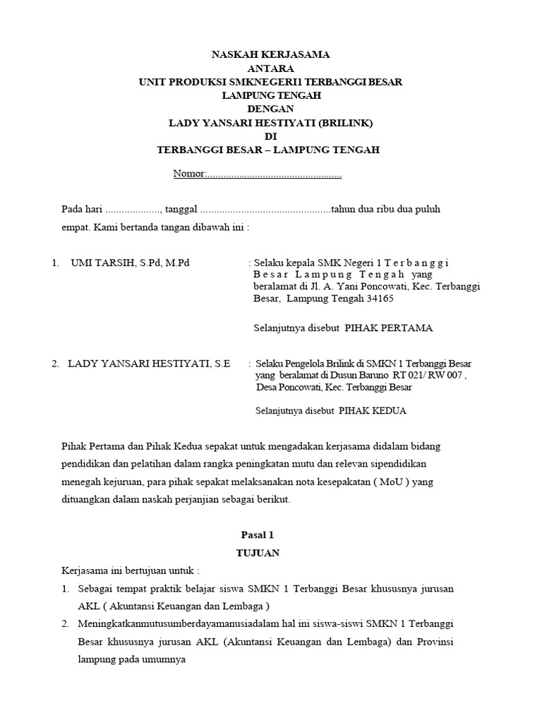 MOU UP Dengan Brilink, 2024 | PDF