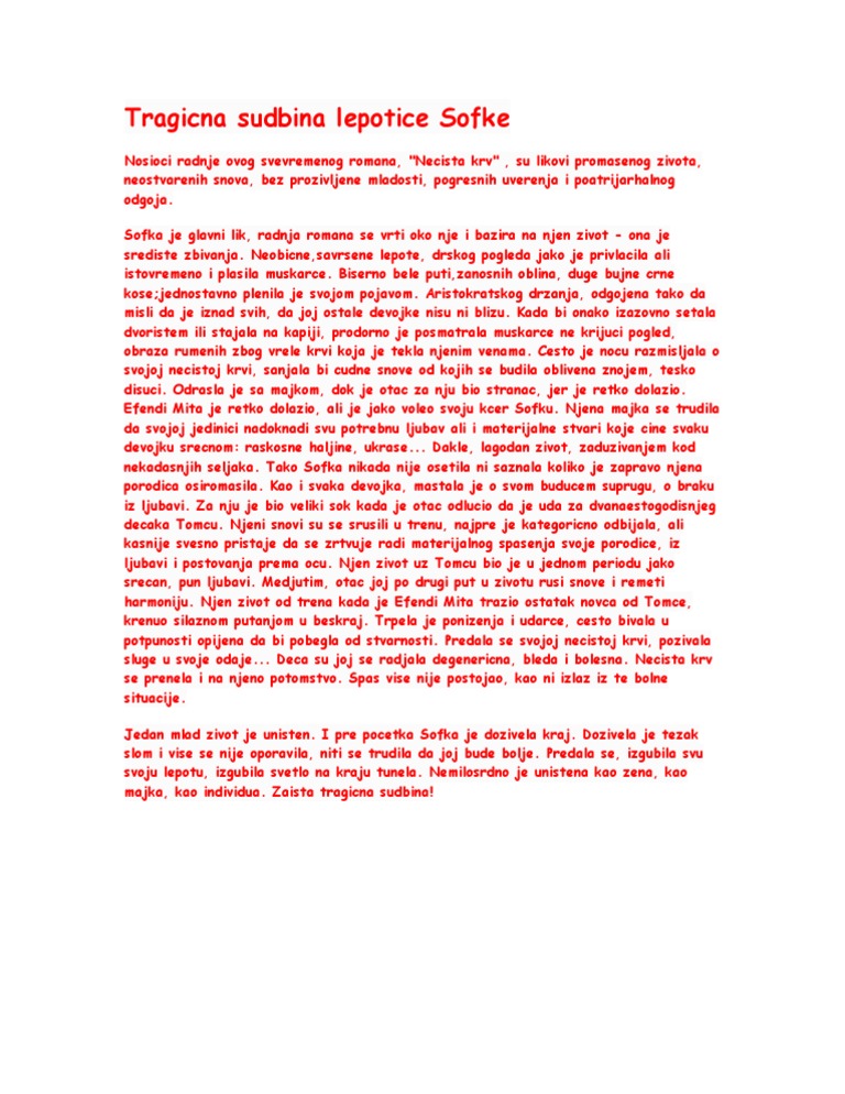 Tragicna Sudbina Lepotice Sofke | PDF