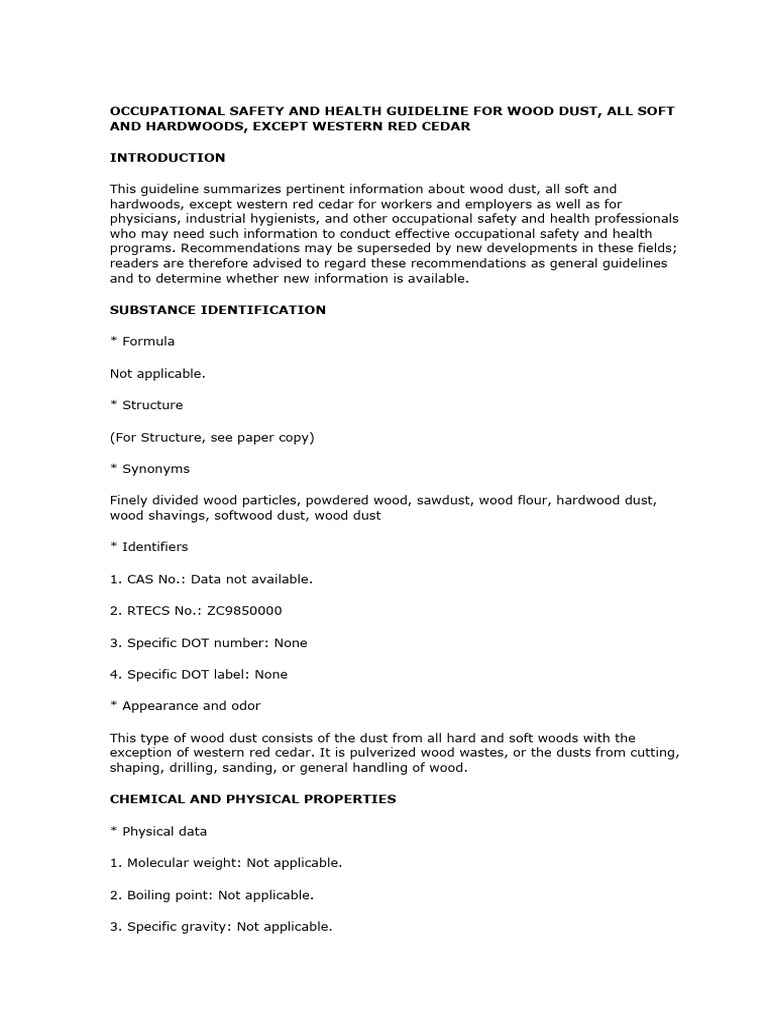 OCCUPATIONAL SAFETY AND HEALTH GUIDELINE FOR WOOD DUST | PDF | Personal ...