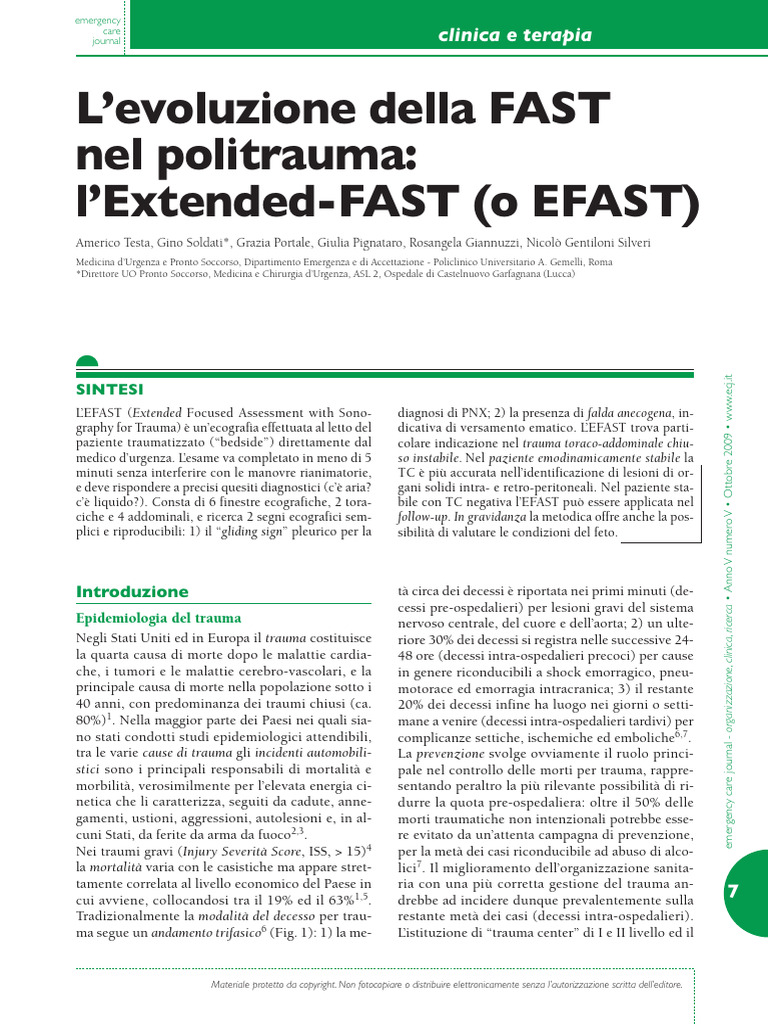 2009 Levolucione Della FAST Nel Politrauma EFAST | PDF
