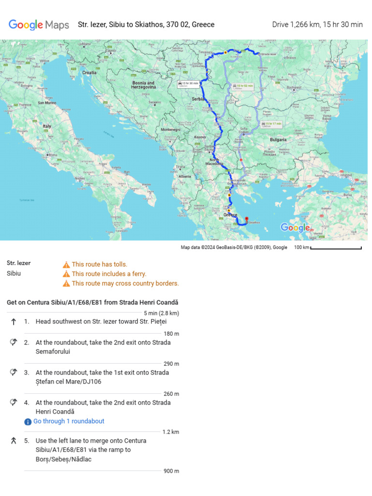 Route from Sibiu to Skiathos | PDF | Road | Road Transport