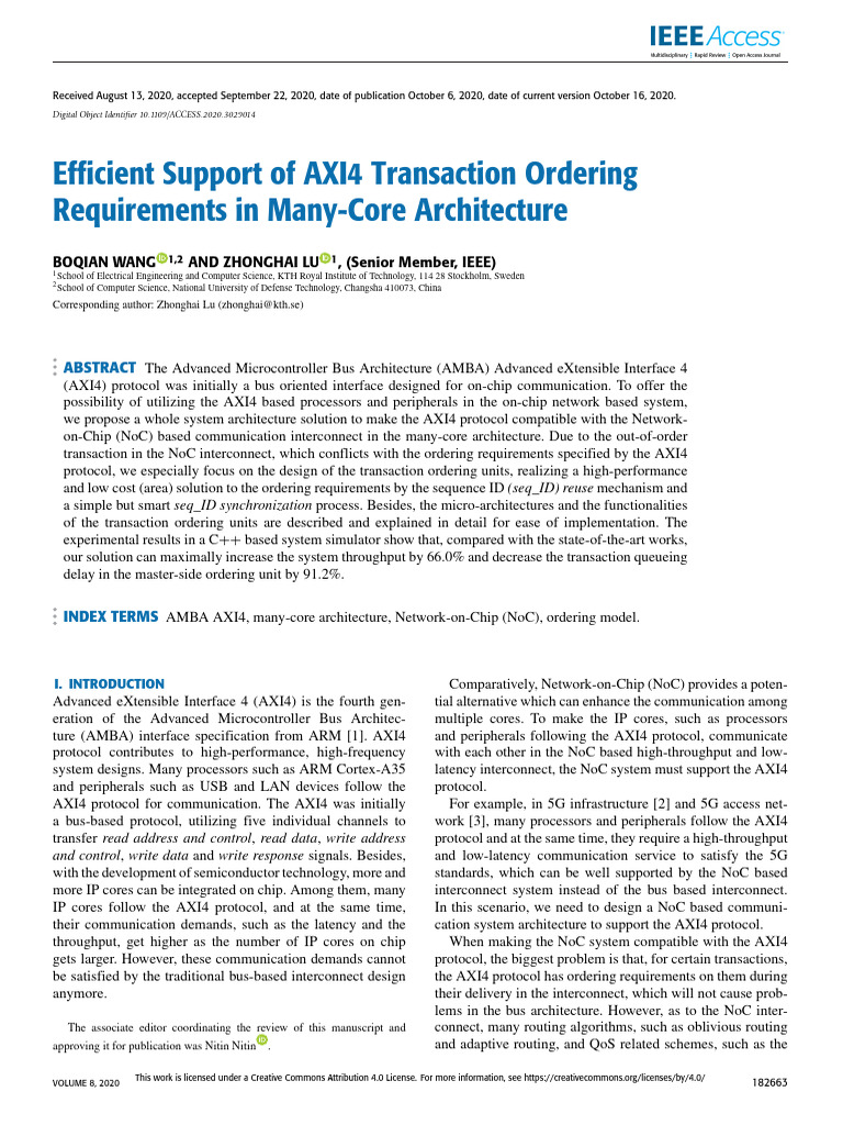 Efficient Support of AXI4 Transaction Ordering Requirements in Many-Core Architecture | PDF ...