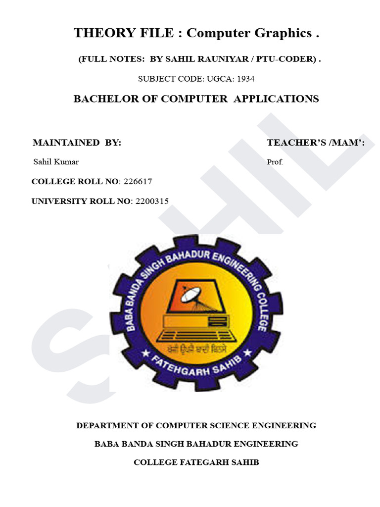 THEORY FILE - Computer Graphics (5th Sem) . | PDF | Virtual Reality ...