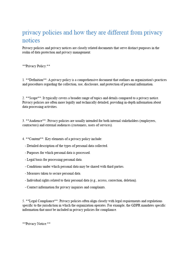 Privacy Policies and How They Are Different From Privacy Notices | PDF ...