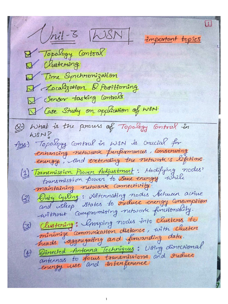 Wireless Sensor Network Unit 3 Handwritten Notes | PDF