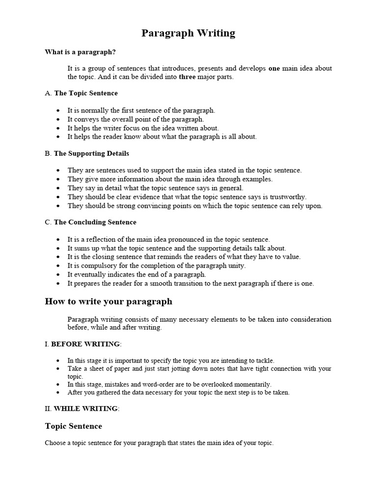 Paragraph-Writing Handout | PDF | Paragraph | Cognition