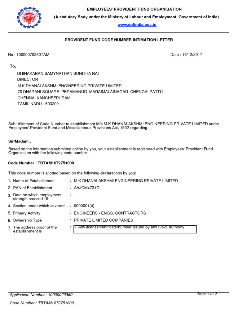 Epf Certificate Pdf Business Law Government