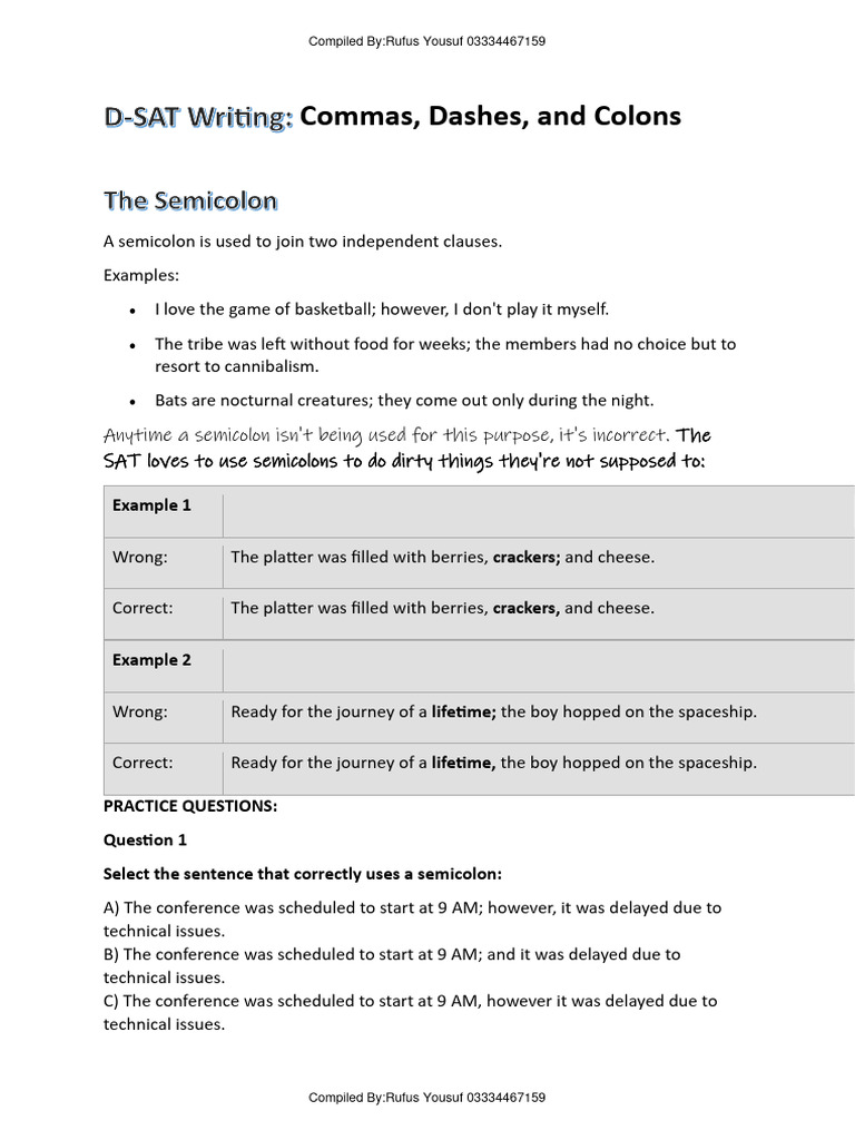SEMICOLON ,COMMAS........ | PDF | Comma | Language Mechanics
