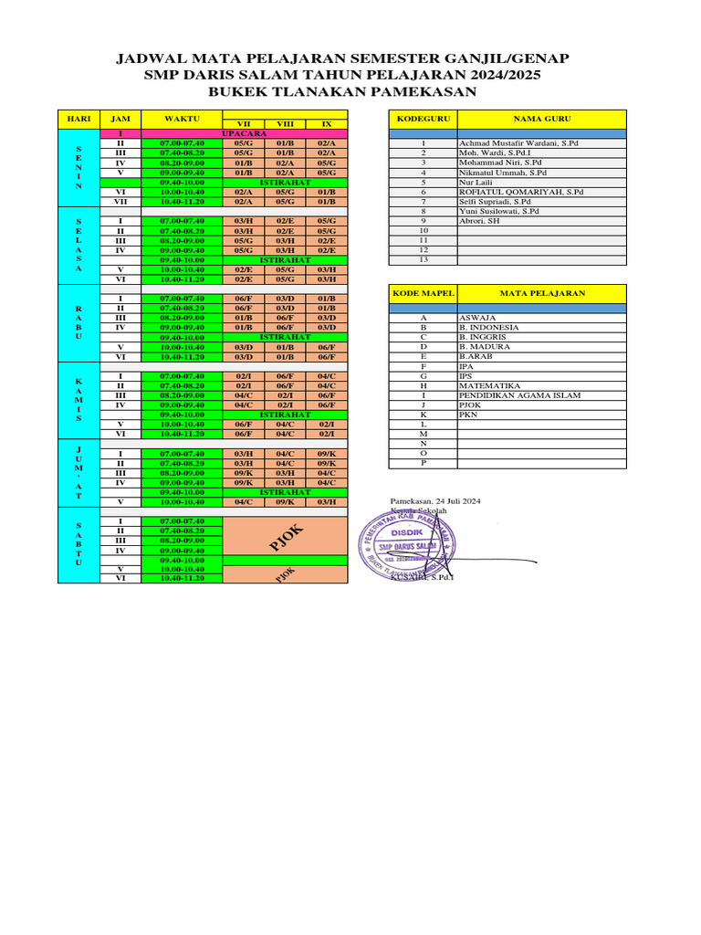 Jadwal 2024-2025 | PDF