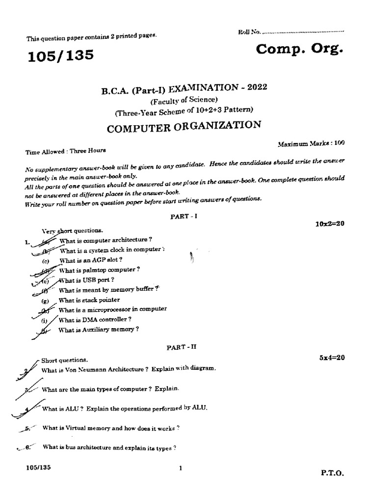 Bca Part 1 Computer Organization 105 135 2022 | PDF