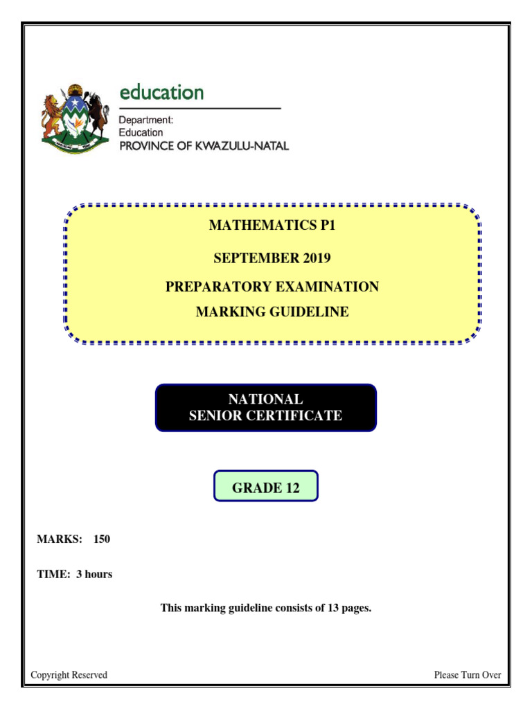 SEPT PREP GRADE 12 MEMO 2019 - 13 September 2019 | PDF | Mathematical ...