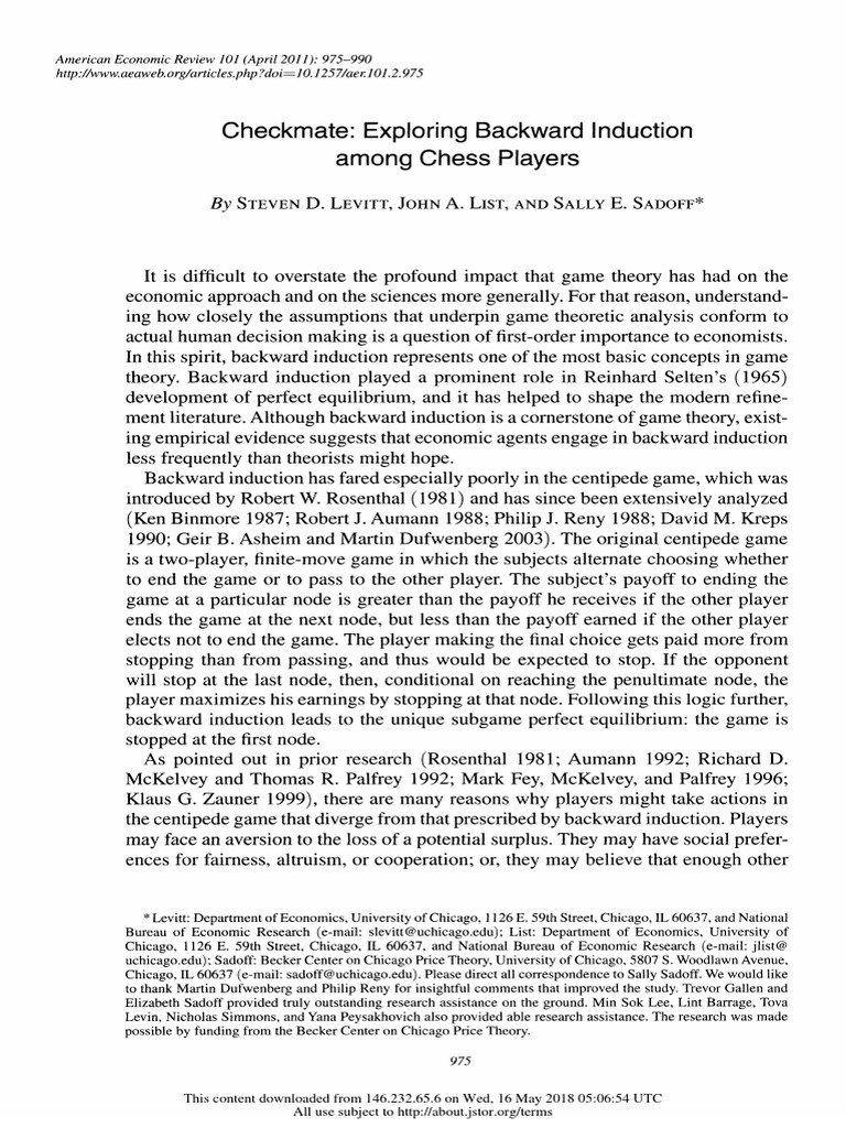Levitt - Backwards Induction 2011 | PDF | Game Theory | Economics Of ...