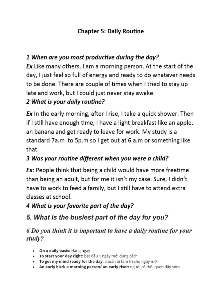 Chapter 5 Daily Routine | PDF | Emotions | Psychology