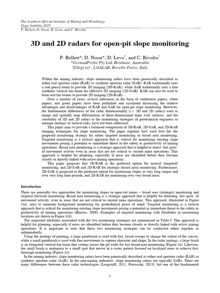 SS07 - 3D and 2D Radars For Open-Pit Slope Monitoring - Noon | PDF ...