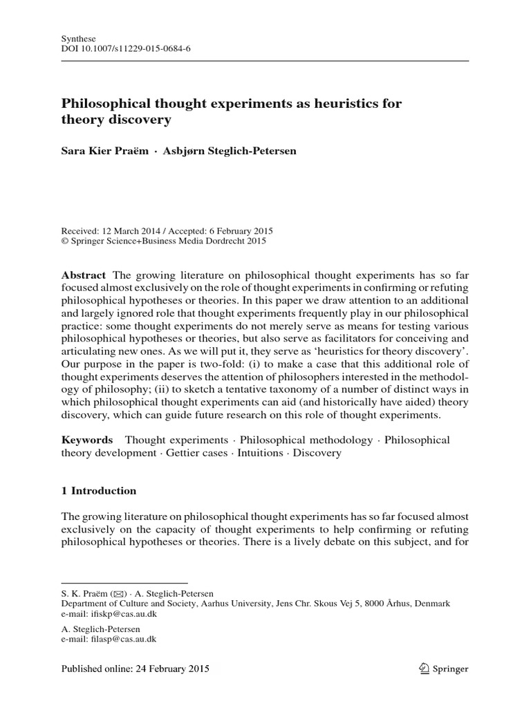 Philosophical Thought Experiments As Heuristics For Theory Discovery ...