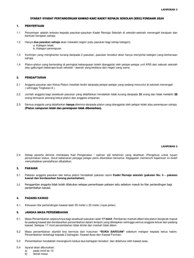 Syarat Pertandingan Kawad Kaki KRS 2024 - LAMPIRAN 3 | PDF
