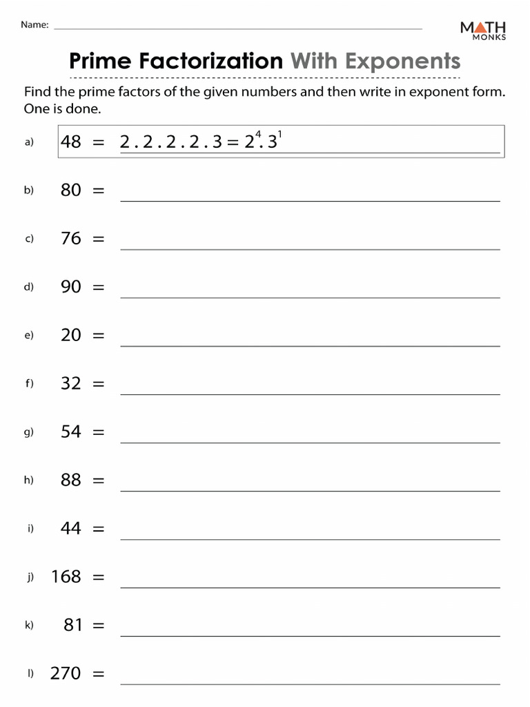 Prime Factorization Worksheet With Exponents | PDF