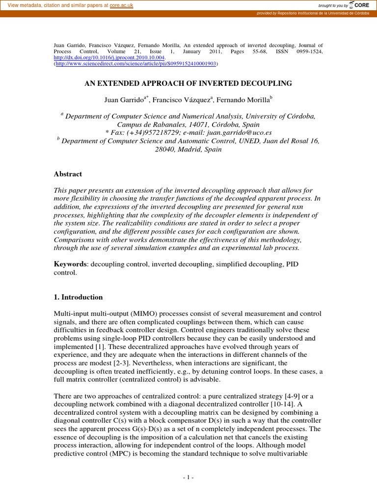 An Extended Approach of Inverted Decoupling | PDF | Control Theory | Matrix (Mathematics)
