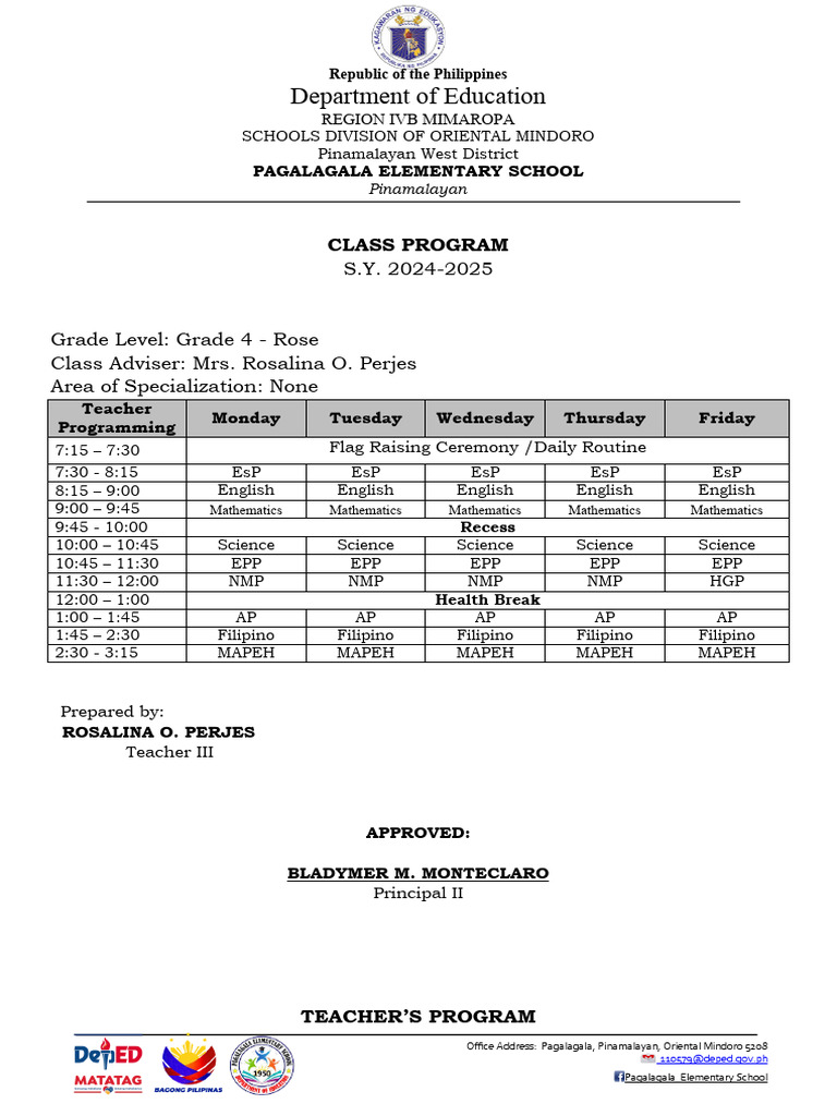 Grade 456 Classroomteacher Program Sy 2024 2025 | PDF | Social ...
