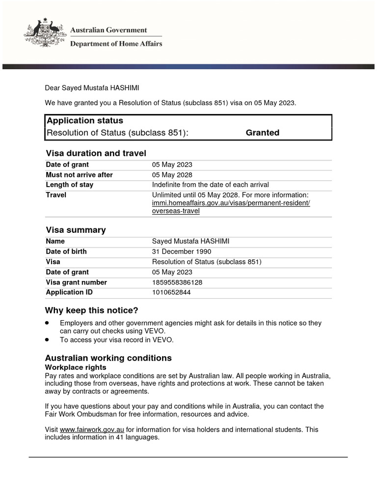 IMMI Grant Notification 2 | PDF | Employment | Travel Visa