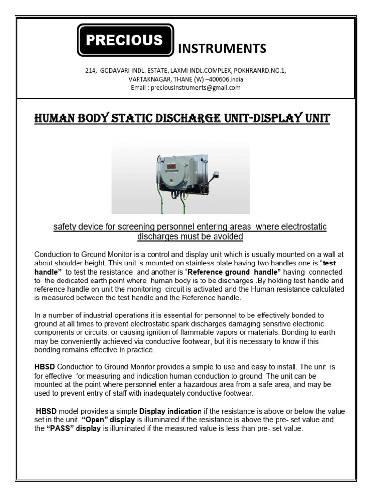 Human Body Static Discharge Device Display Unit | PDF | Electrostatic ...