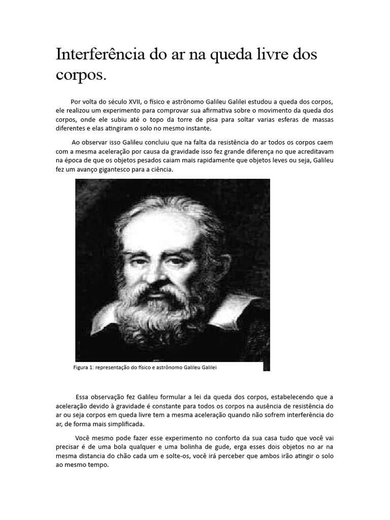 Interferência Do Ar Na Queda Livre Dos Corpos | PDF | Galileu Galilei ...