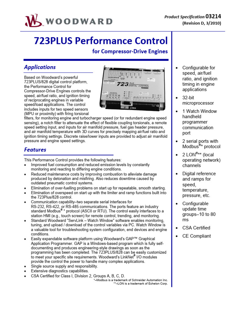 Woodward - 723 Plus Compressor Performance Control | PDF | Electronics | Computer Engineering